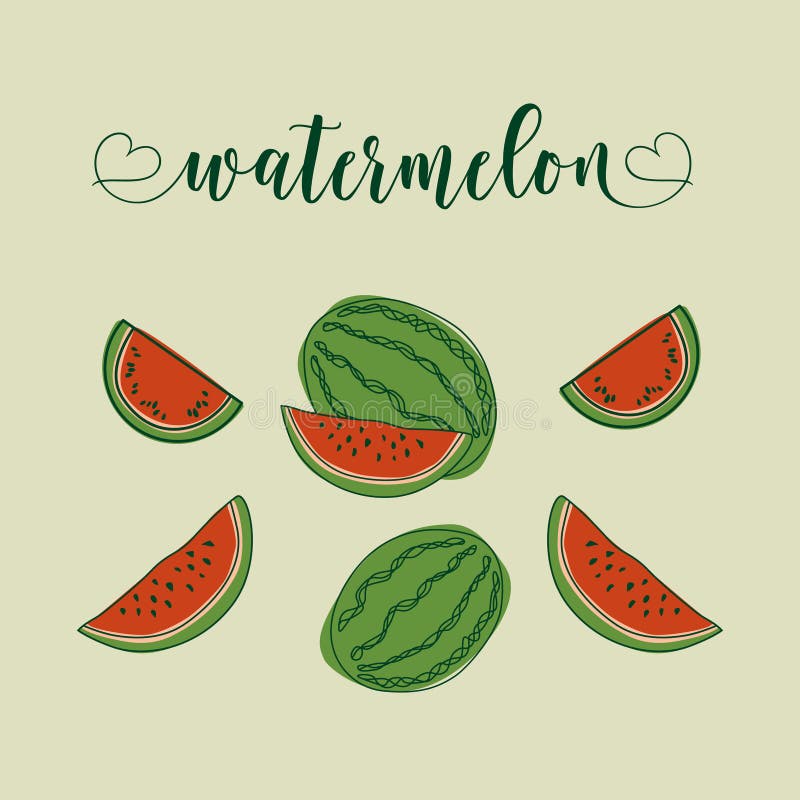 Watermelon Isolated Objects. Hand-drawn Elements Stock Illustration ...
