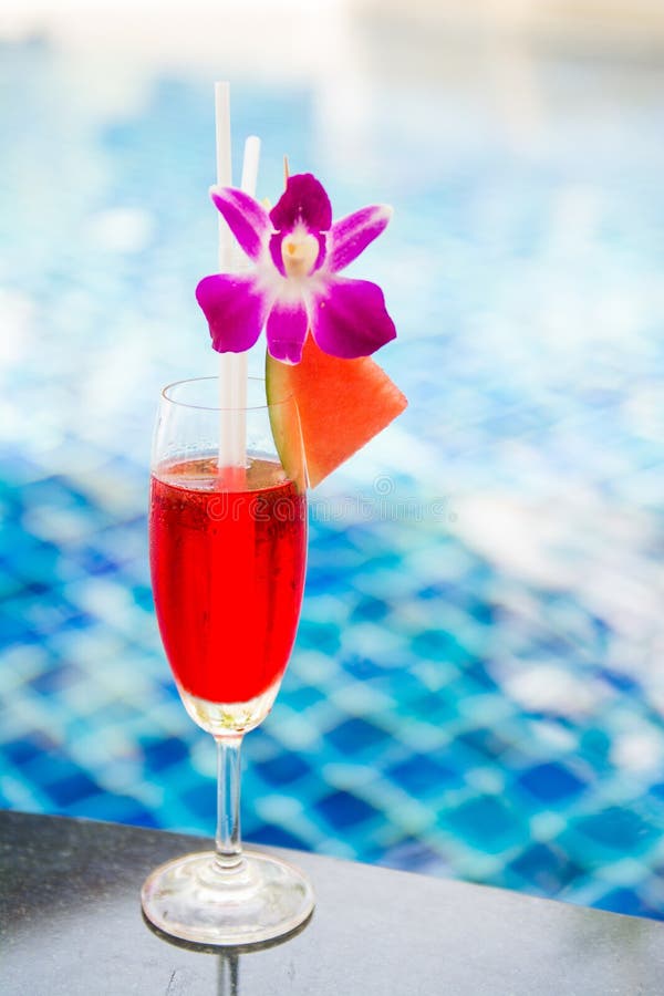 Watermelon Juice by the Pool Stock Image - Image of glass, cuisine ...