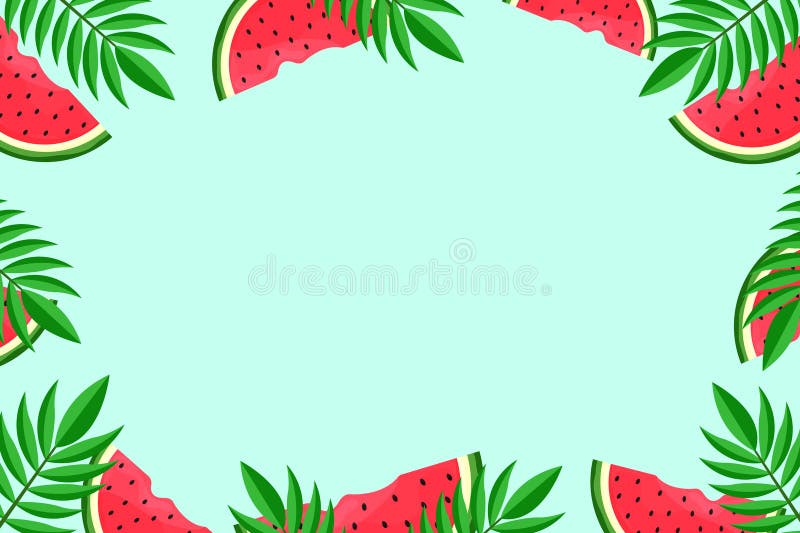 Watermelon Leaves Frame with Copy Space for Text Flat Vector ...