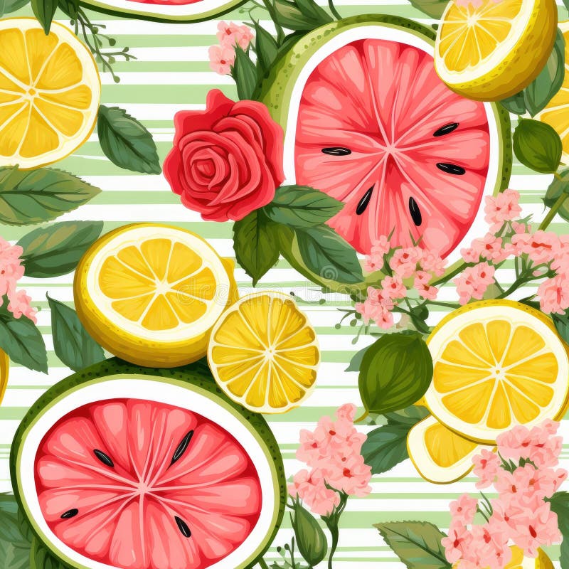 Watermelon and Lemon Seamless Repeating Pattern Fruit Tile Stock ...