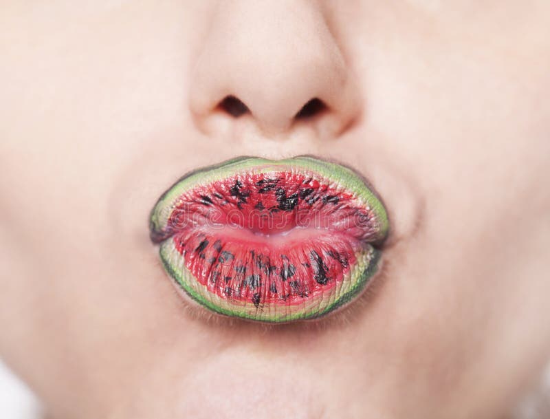 Watermelon lips kissing stock photo. Image of paint, juicy - 41429746