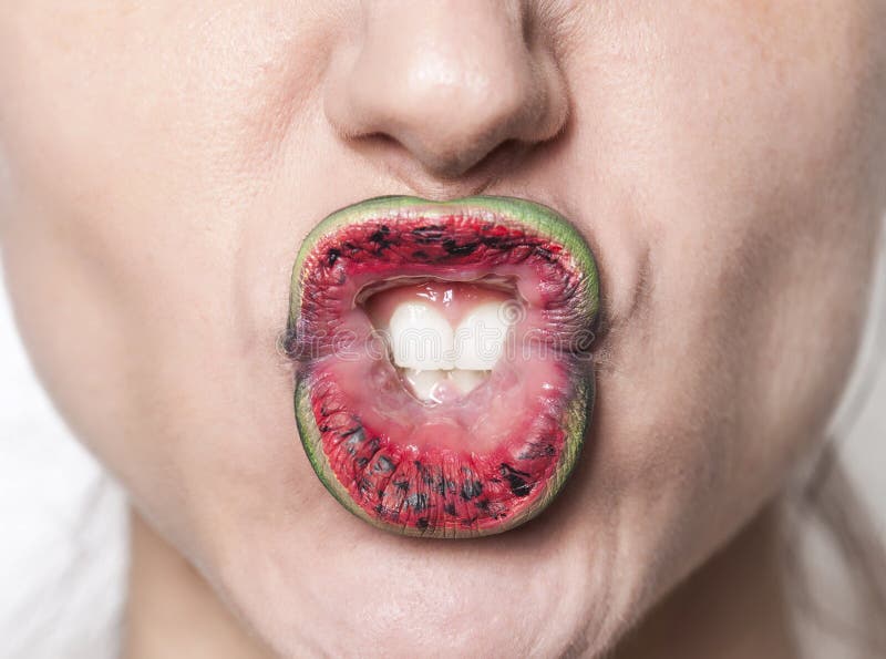 Watermelon lips kissing stock photo. Image of paint, juicy - 41429746