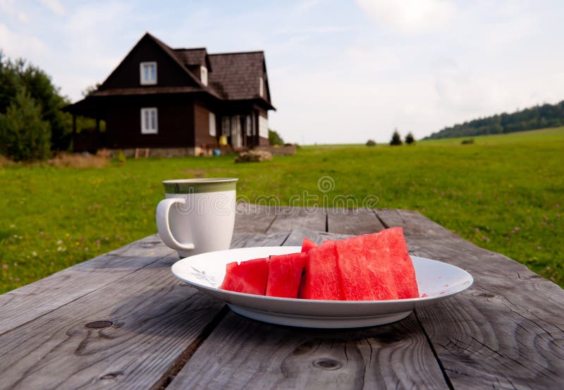 Watermelon Lunch in the Countryside Stock Photo - Image of natural ...