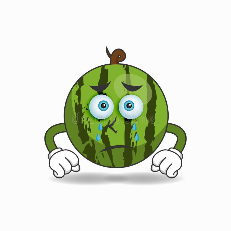 Watermelon Mascot Character with Sad Expression. Vector Illustration ...
