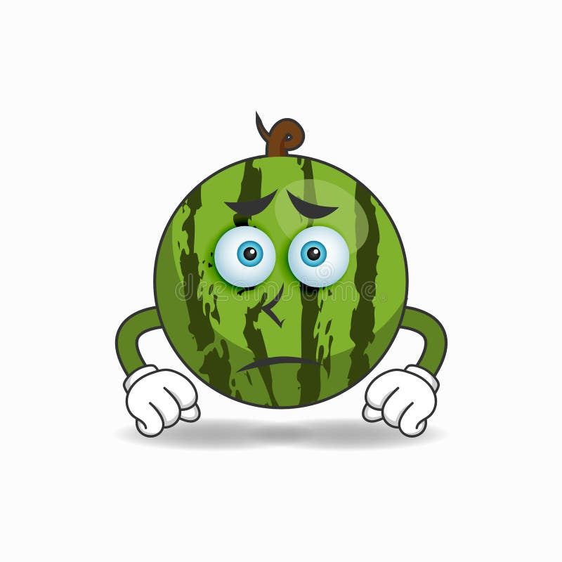 Watermelon Mascot Character with Sad Expression. Vector Illustration ...