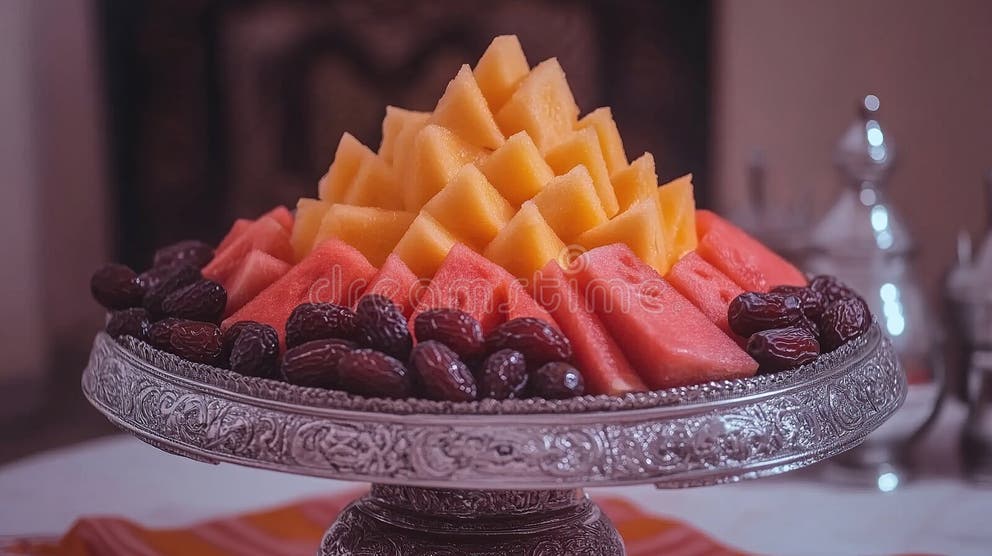 Watermelon, Melon, Dates Platter, Indoor Setting, Festive Stock Image ...