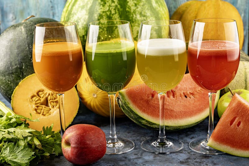 Watermelon and Melon Fresh Drink Juice. the Drink is on a Blue ...