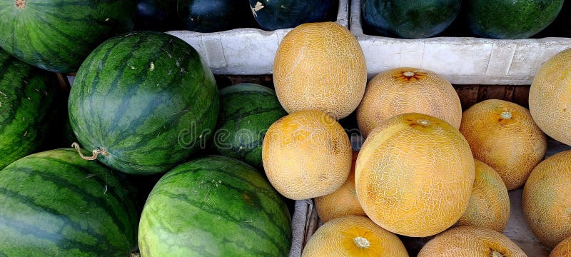 Watermelon and Melon are Very Fresh and Sweet Stock Image - Image of ...