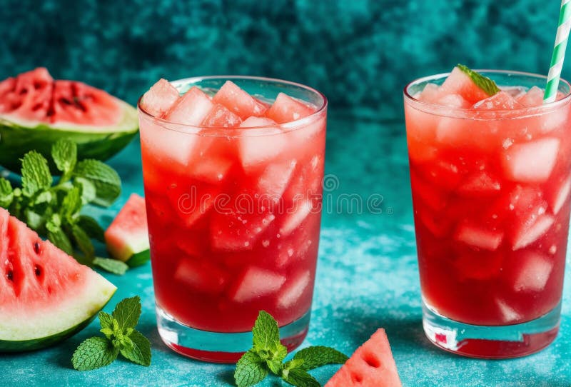 Watermelon Mint Cooler in a Glass with a Background of Watermelon ...