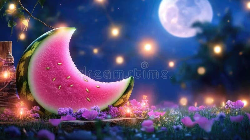 Watermelon Moon Slice for Enchanting Yalda Night Decoration Stock Photo ...