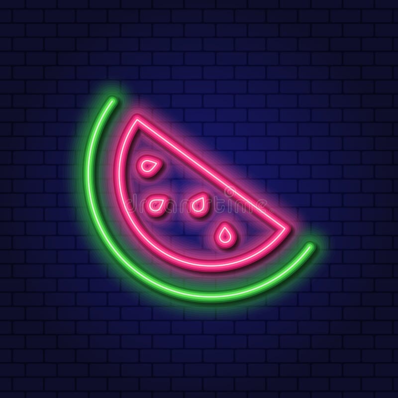 Watermelon Neon Design Element. Slice of Watermelon. Glowing Vector ...