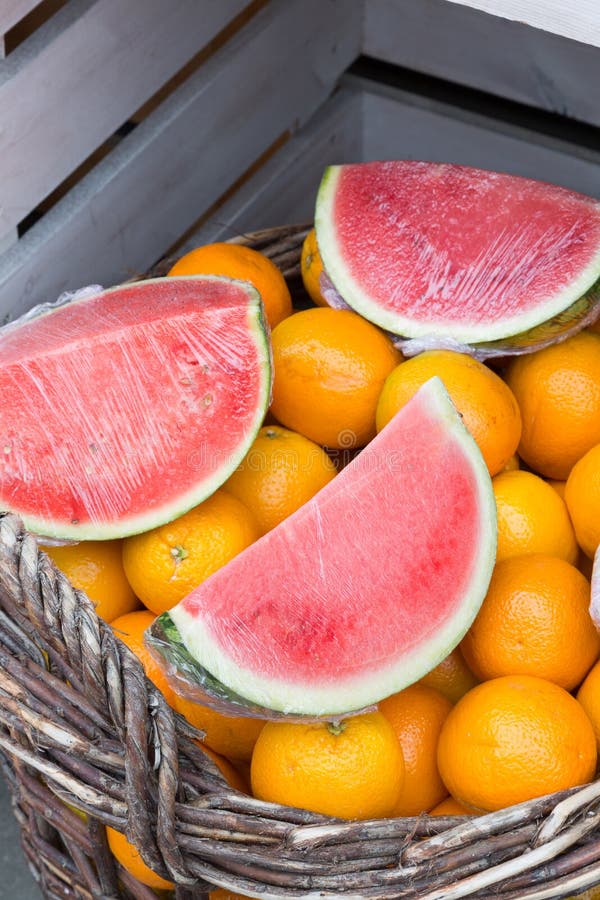 Watermelon and oranges stock photo. Image of market, stall - 27483718