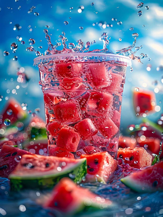 Watermelon in a Plastic Cup Stock Image - Image of generated, cube ...