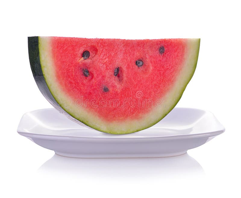 Watermelon on Plate Isolated on White Background Stock Image - Image of ...