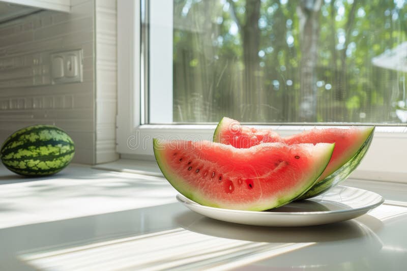 Watermelon Plate Window View Garden Stock Photo - Image of organic ...