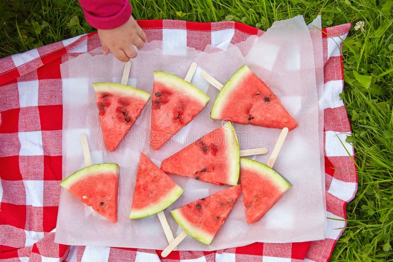 Watermelon Pops for a Picnic Stock Photo - Image of slice, fresh: 58088396
