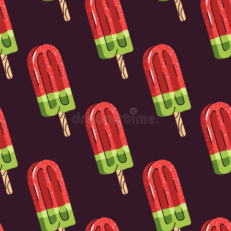 Watermelon Popsicle Seamless Pattern in Flat Design. Summer Backgrounds ...