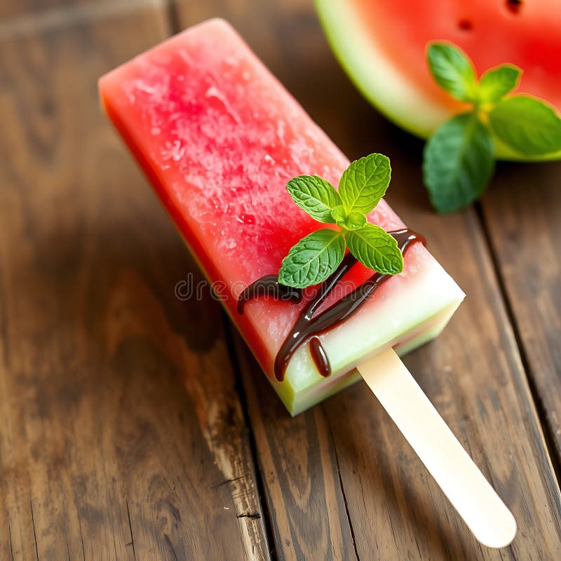 A Watermelon Popsicle Shaped Like a Triangle Slice with a Drizzle of ...