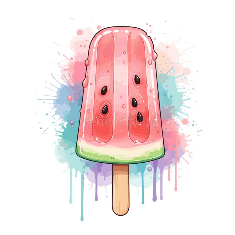Watermelon Popsicle Watercolor Sublimation Stock Illustration ...