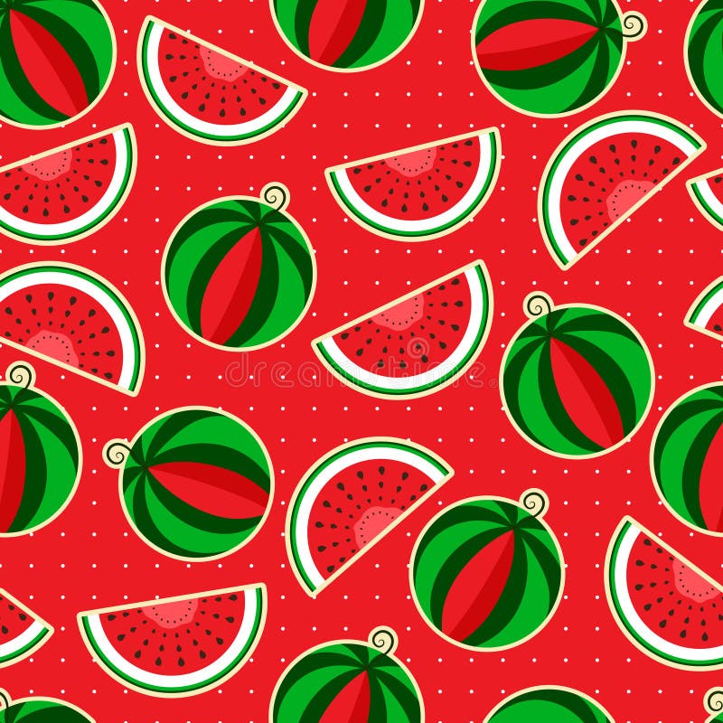 Watermelon on a Red Background Stock Vector - Illustration of pattern ...