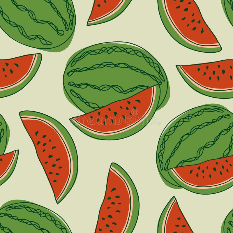 Watermelon Repeat Pattern Design. Hand-drawn Background Stock Vector ...