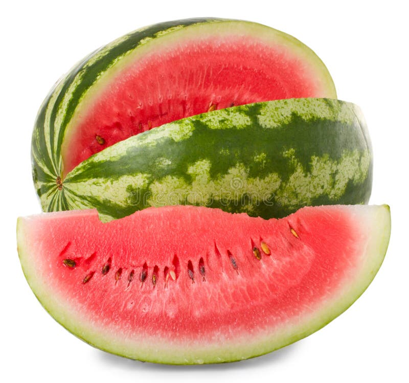 Big Watermelon and Slice on White Background Stock Photo - Image of ...