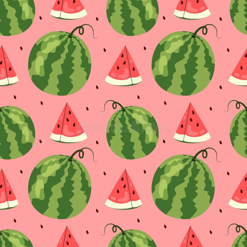 Watermelon. Round Large Fresh Watermelon. Seamless Pattern with ...