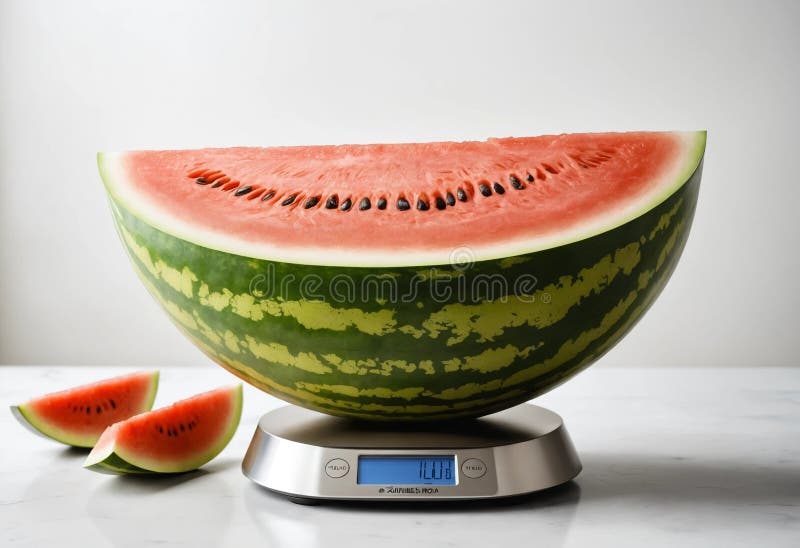 A Watermelon is on a Scale and it is about To Be Weighed Stock ...