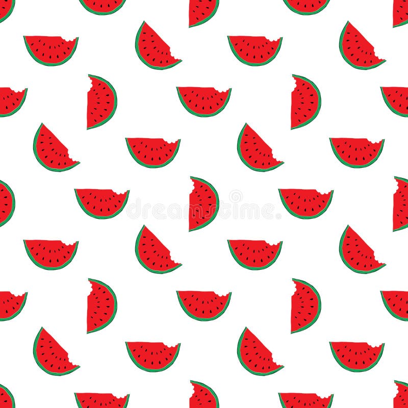 Watermelon Seamless Pattern Hand Drawn. Vector Illustration Stock ...