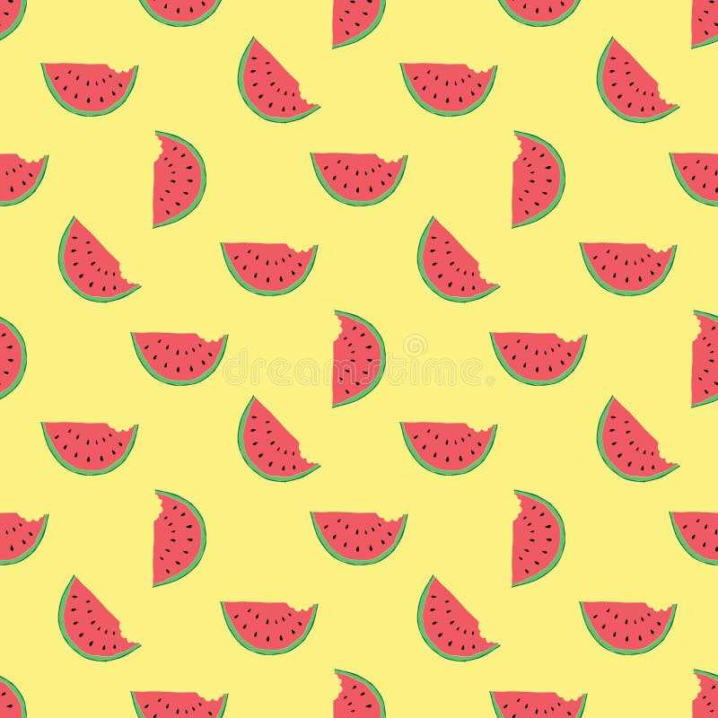 Watermelon Seamless Pattern Hand Drawn. Vector Illustration Stock ...