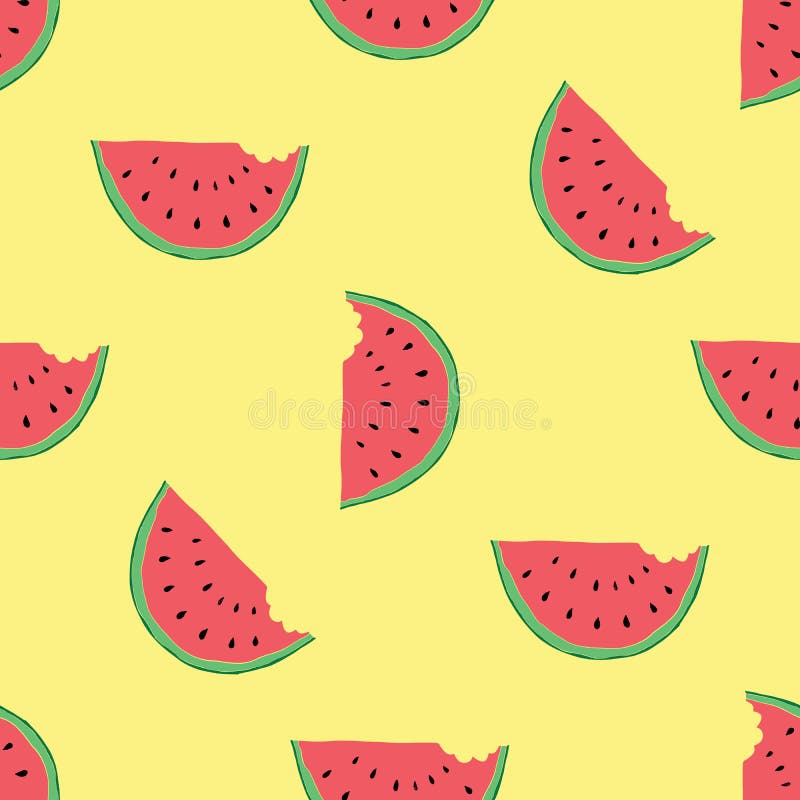 Watermelon Seamless Pattern Hand Drawn. Vector Illustration Stock ...