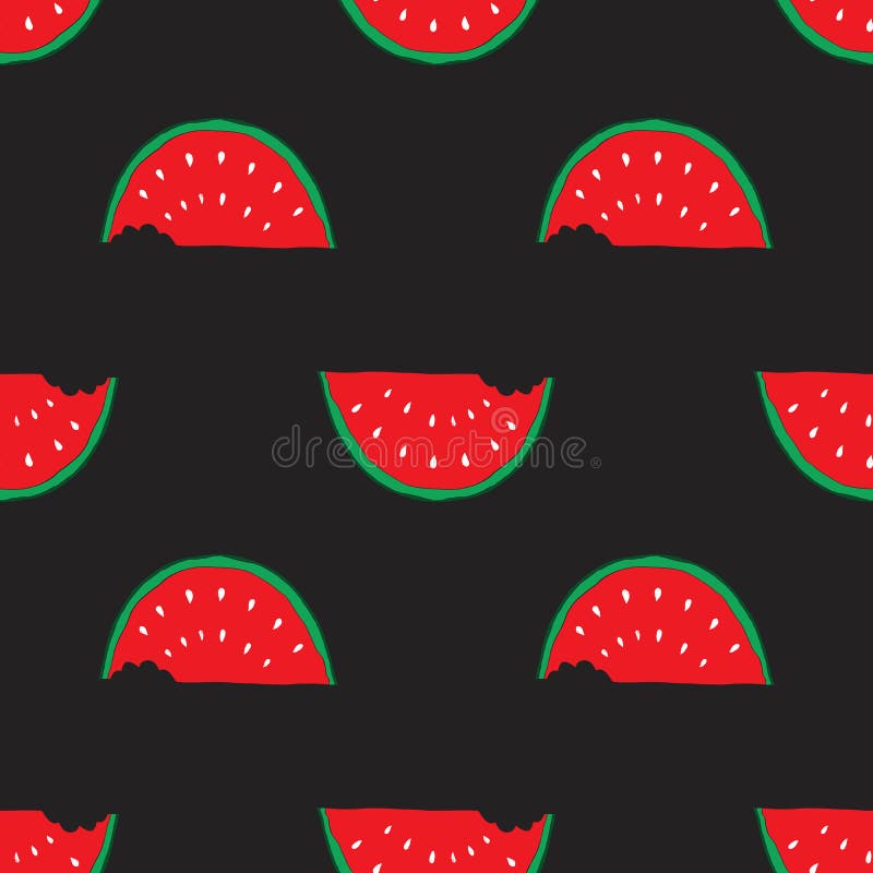 Watermelon Seamless Pattern Hand Drawn. Vector Illustration Stock ...
