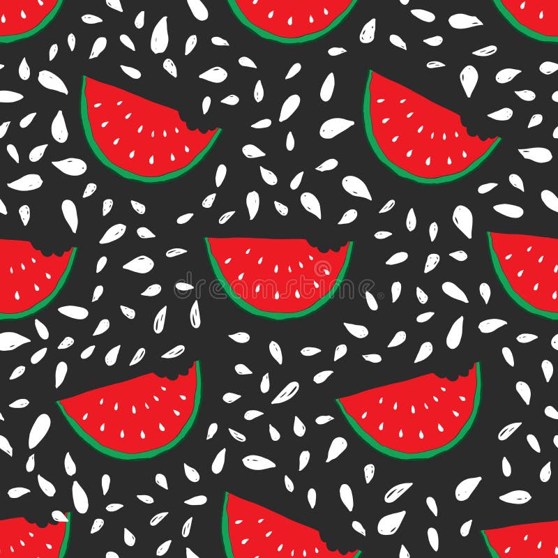 Watermelon Seamless Pattern Hand Drawn. Vector Illustration Stock ...