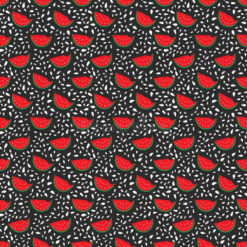 Watermelon Seamless Pattern Hand Drawn. Vector Illustration Stock ...