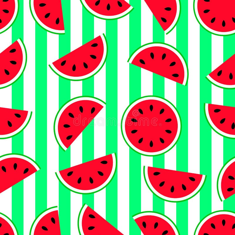 Watermelon Pattern On Stripes Background. Seamless Pattern. Print ... Watermelon Pattern On Stripes Background. Seamless Pattern. Print ...