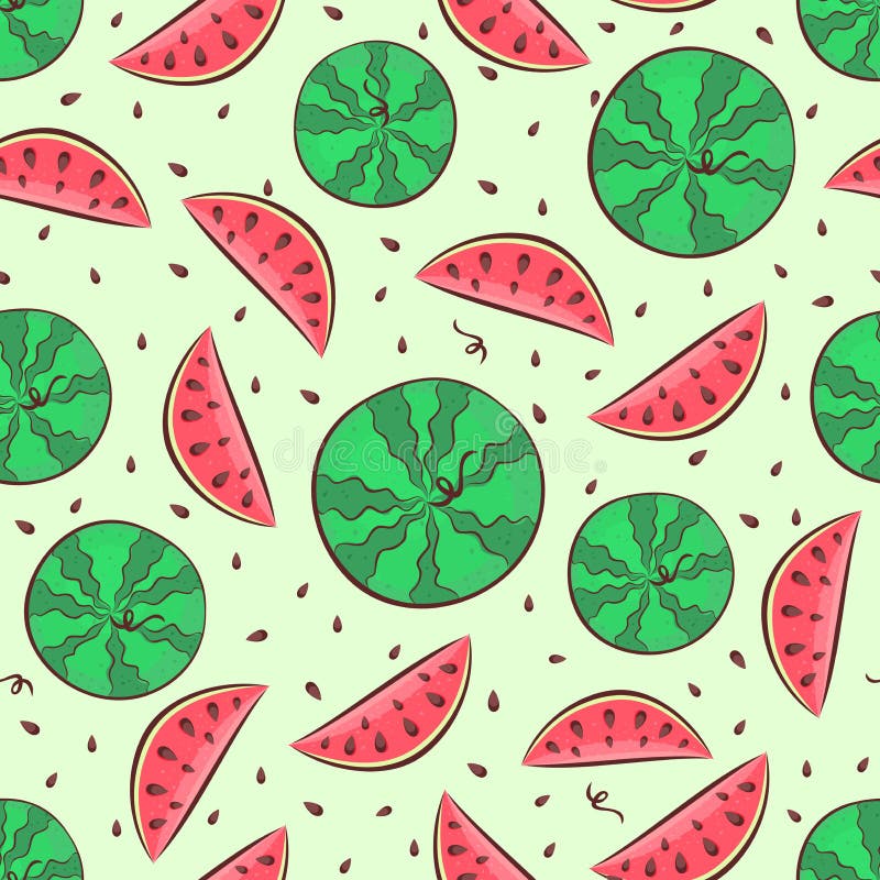 Watermelon Seamless Pattern with Whole Watermelon Stock Vector ...