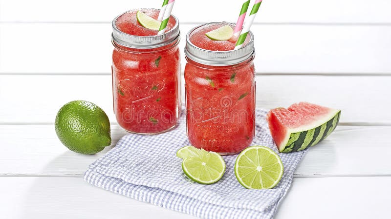 Watermelon Shake in a Glass Glass with Lime Stock Illustration ...