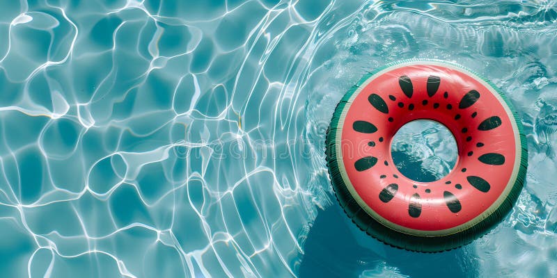 A Watermelon-shaped Inflatable Pool Float Floats in a Blue Swimming ...