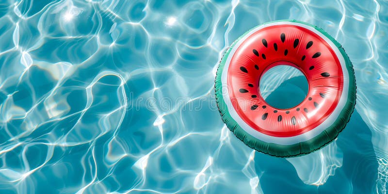 A Watermelon-shaped Inflatable Pool Float Floats in a Blue Swimming ...