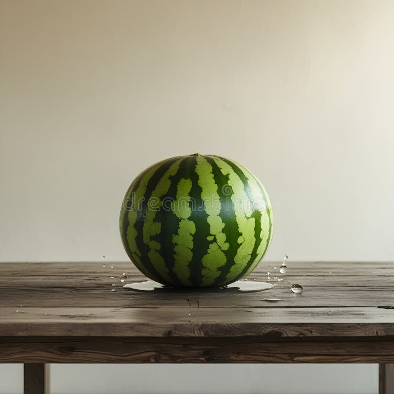 A Watermelon Sitting on a Wooden Table, Generated AI Stock Illustration ...