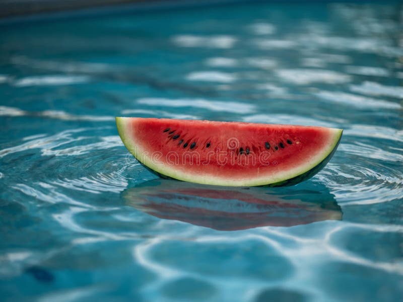 Watermelon Slice in a Clear Blue Pool Refreshing Summer Vibe. Stock ...