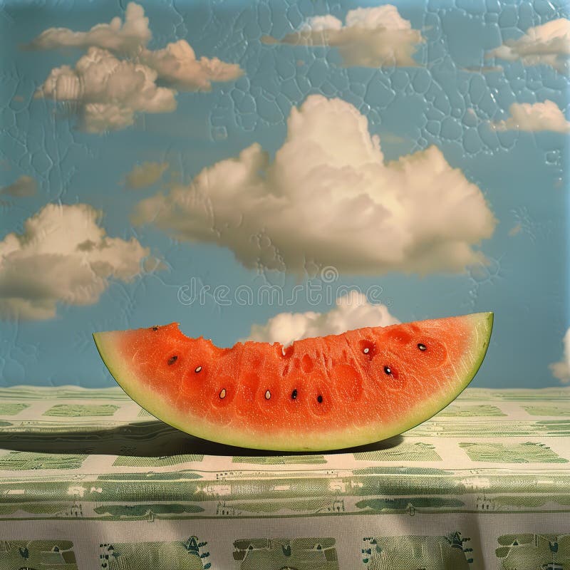 Watermelon Slice with a Cloud Inside, Surreal Sky Background Stock ...
