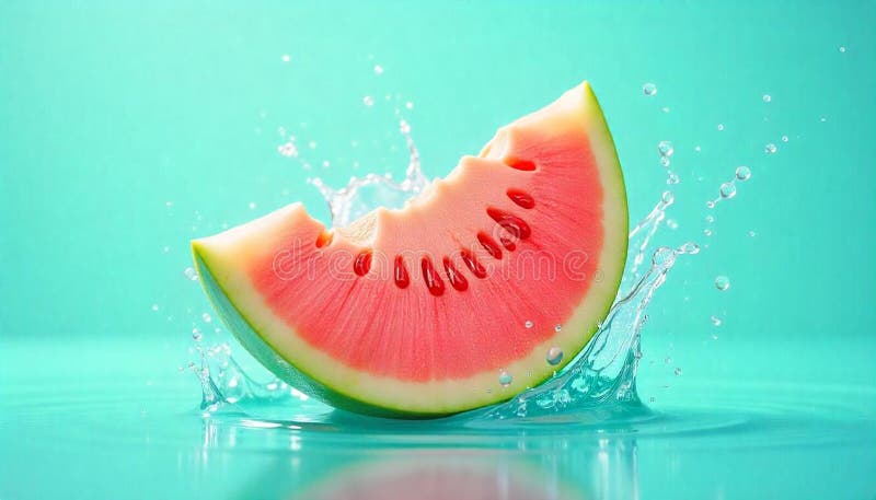 Watermelon Slice Falling into Water, Creating a Splash Effect Stock ...