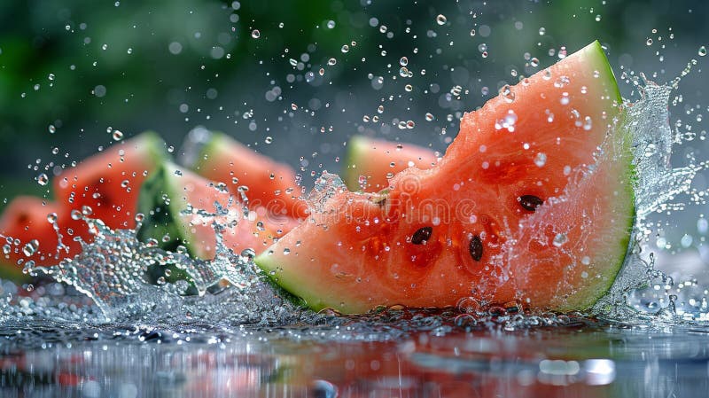 Watermelon Slice Floating Water Splashes Stock Photos - Free & Royalty ...