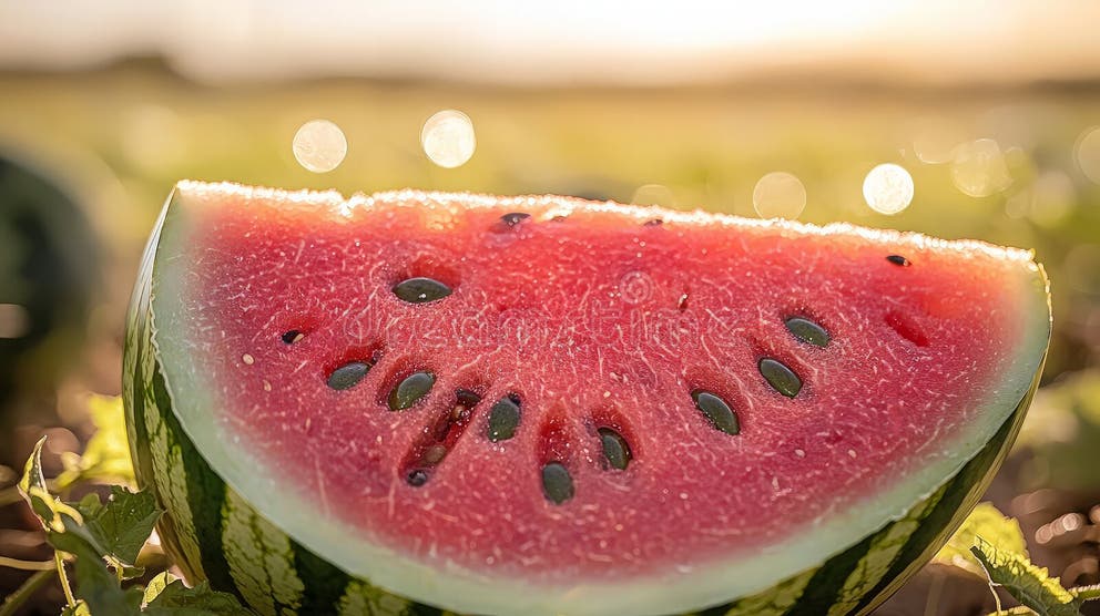 Watermelon Slice, Field, Sunset Stock Image - Image of growing, eating ...