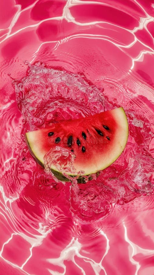 A Watermelon Slice is Floating in a Pink Pool of Water Stock ...