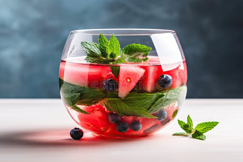Watermelon Slice in Fruit-infused Water with Floating Mint Leaves Stock ...