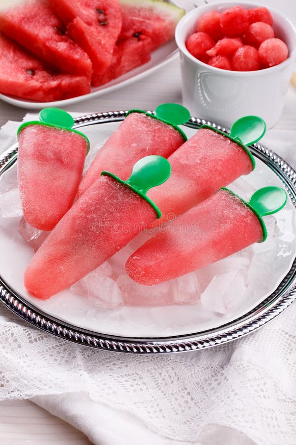 Watermelon Slice Popsicles and Homemade Watermelon Ice-cream on White ...