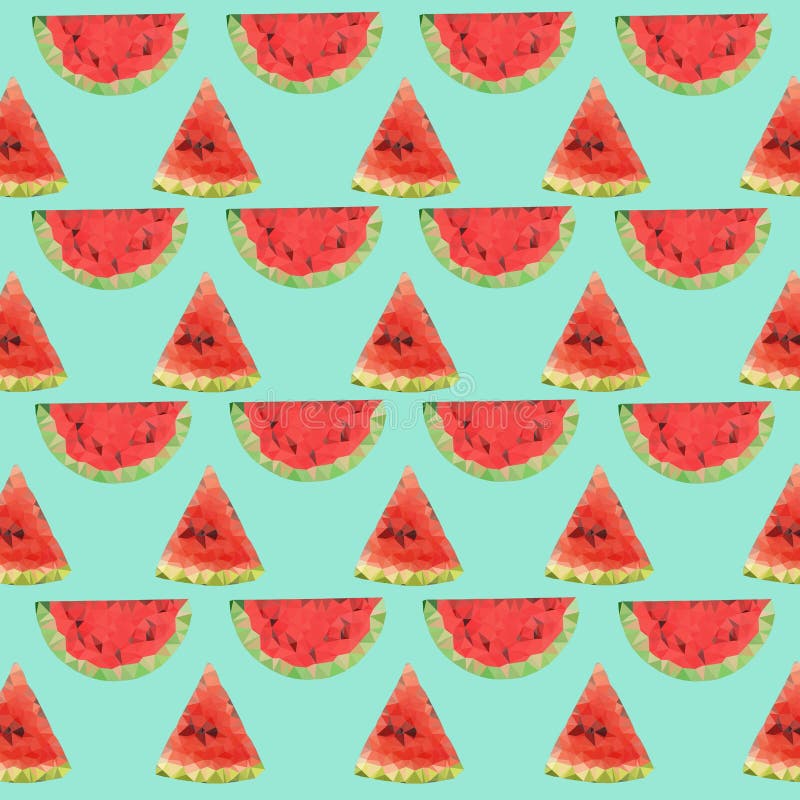 Watermelon Slice Seamless Pattern in Low Poly Style. Stock Illustration ...