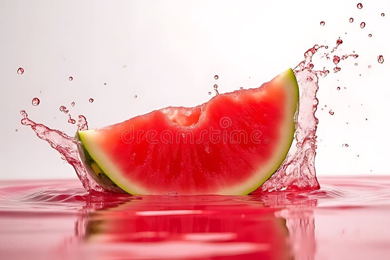Watermelon Slice Splashes into a Pool of Its Own Red Juice Vividly ...